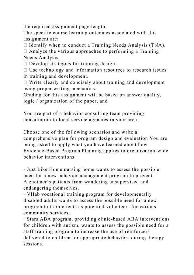 Assignment 2 Designing a Training ProgramDue Week 8 and worth 3.docx | Educational Assessment ...
