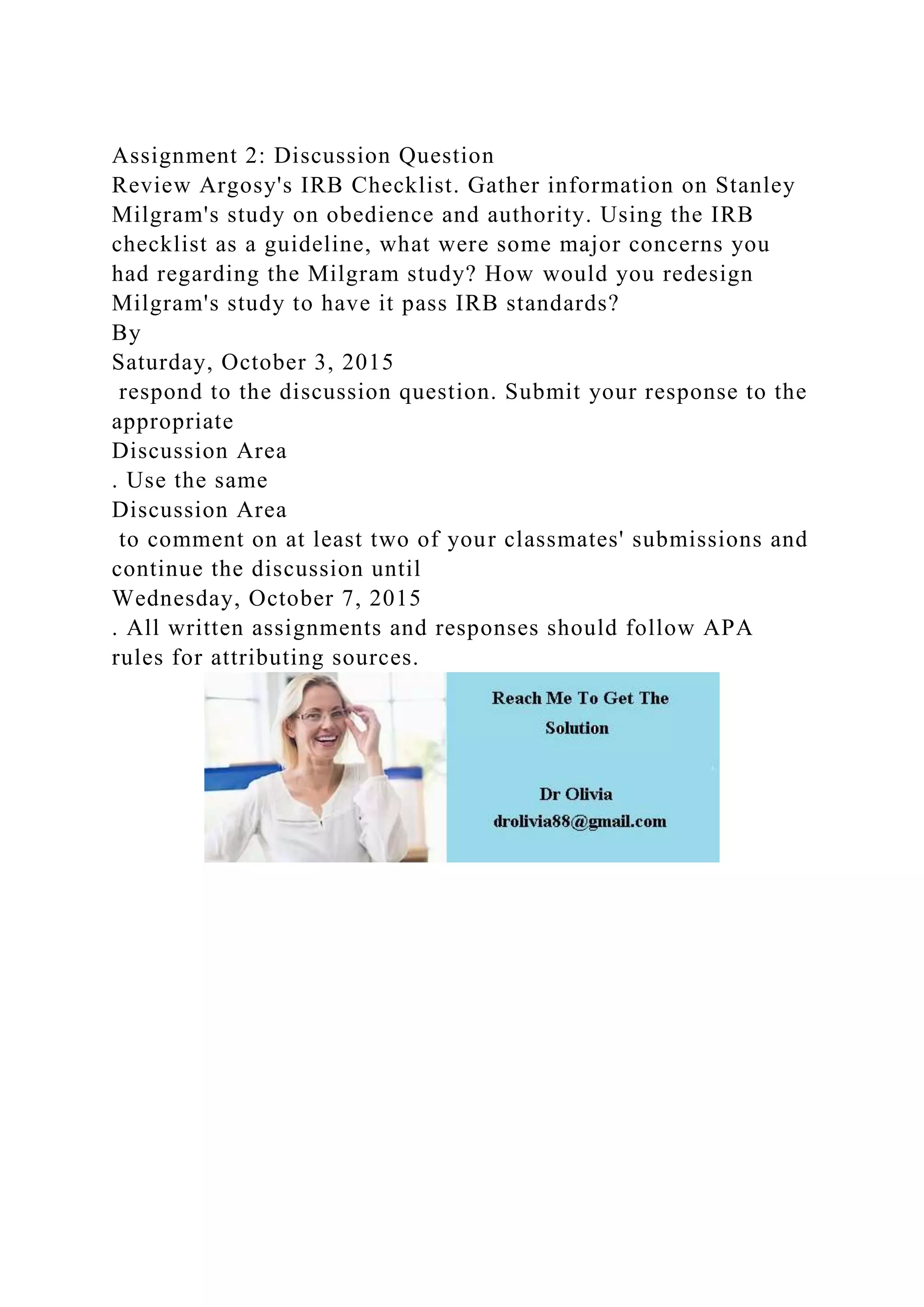 Assignment 2 Discussion QuestionReview Argosys IRB Checklist. Ga.docx