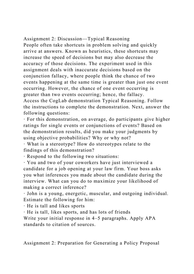 Assignment 2 Discussion—Typical ReasoningPeople often take shor.docx