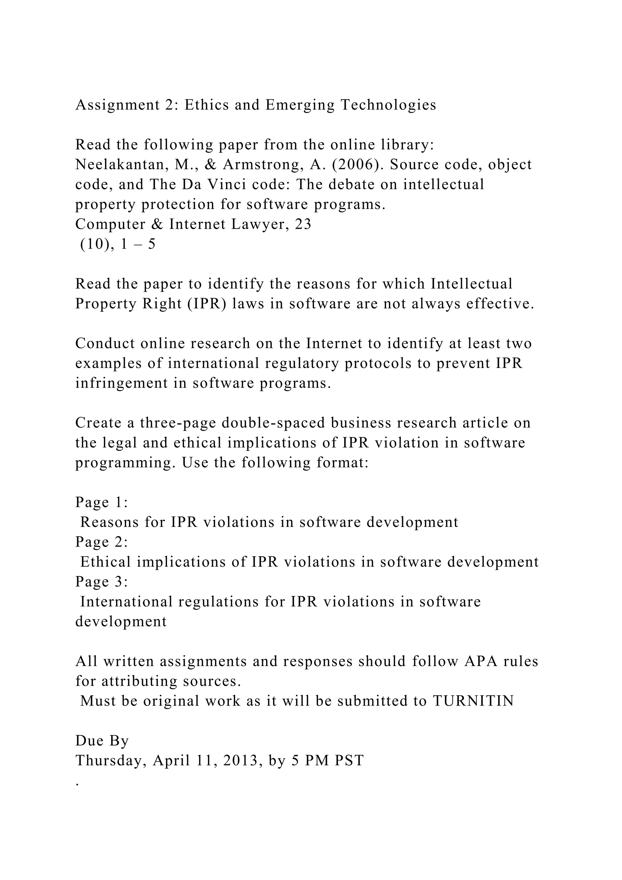 Assignment 2 Ethics and Emerging TechnologiesRead the following.docx