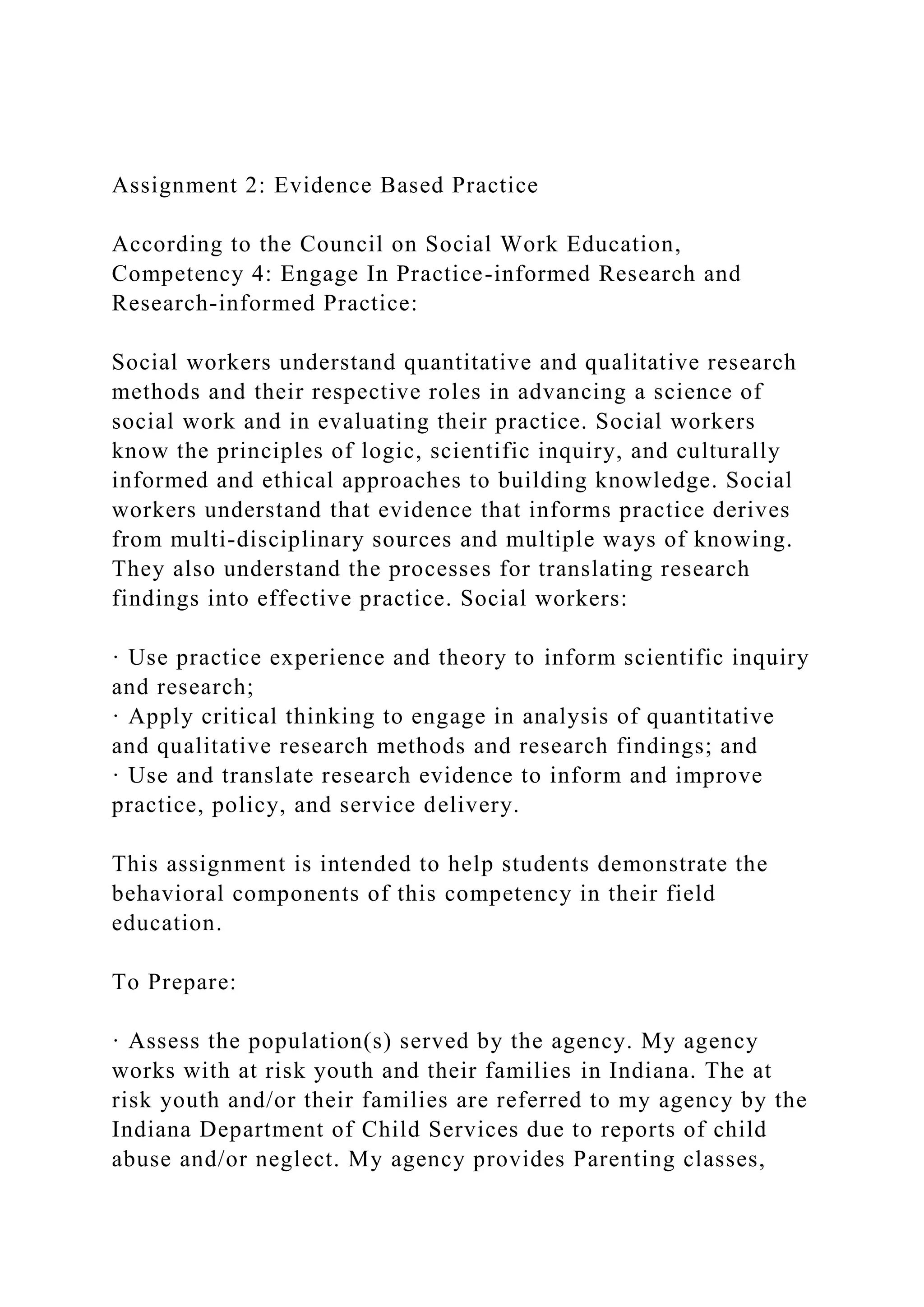 Assignment 2 Evidence Based PracticeAccording to the Council .docx