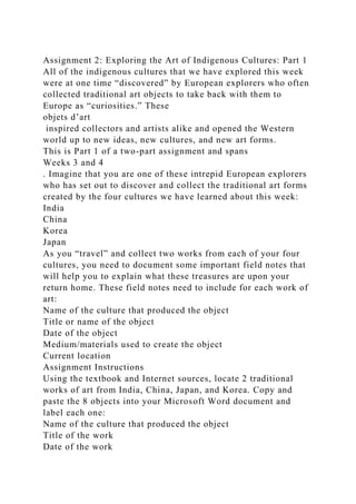 Assignment 2 Exploring the Art of Indigenous Cultures Part 1All .docx