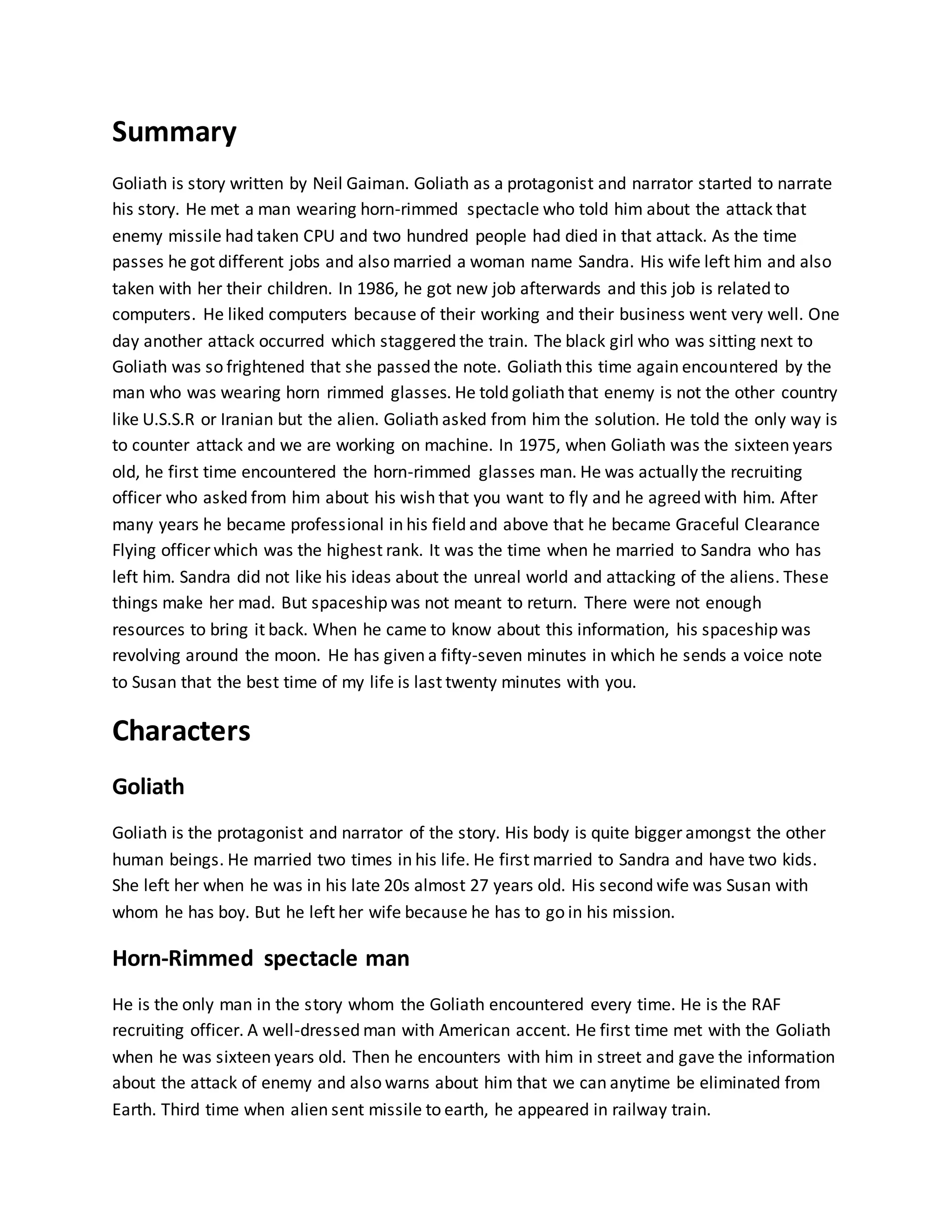 Word processor of the God by Stephen King Goliath by Neil Gaiman | DOCX ...