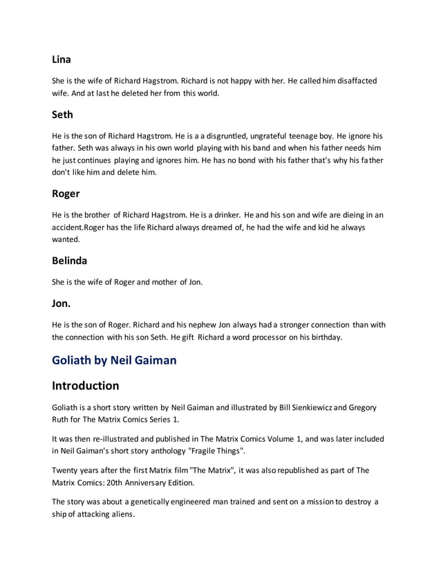 Word processor of the God by Stephen King Goliath by Neil Gaiman