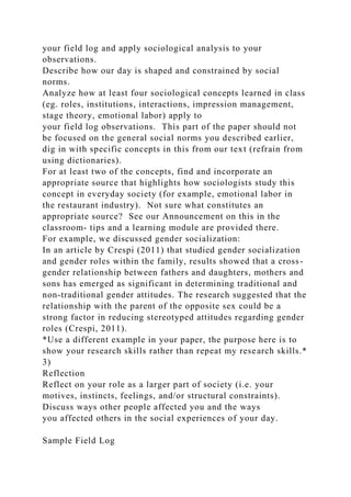 Assignment 2 Field AnalysisDue by 1155 p.m. EST on the Sunday.docx