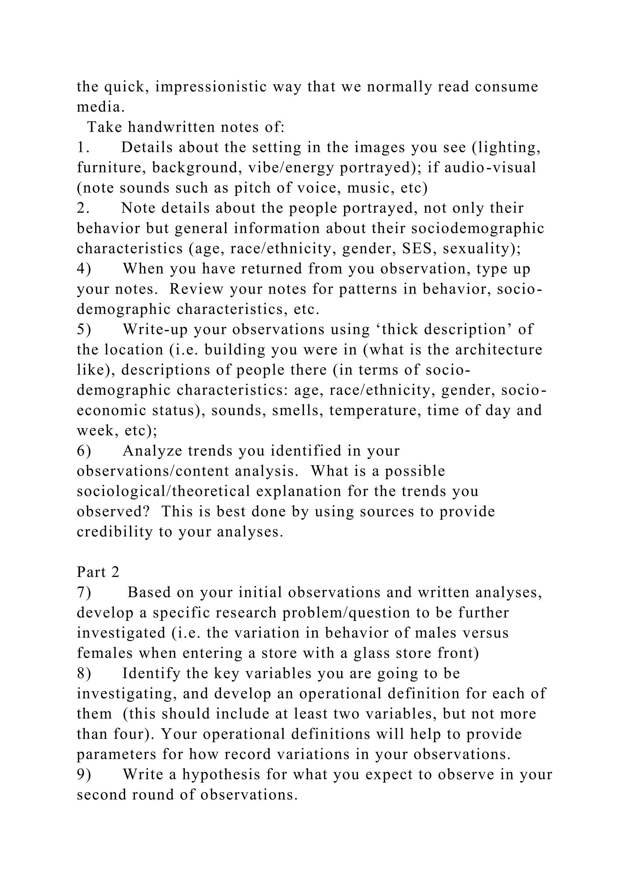 Assignment 2 Field Observation (25 points)Due no later than 115.docx