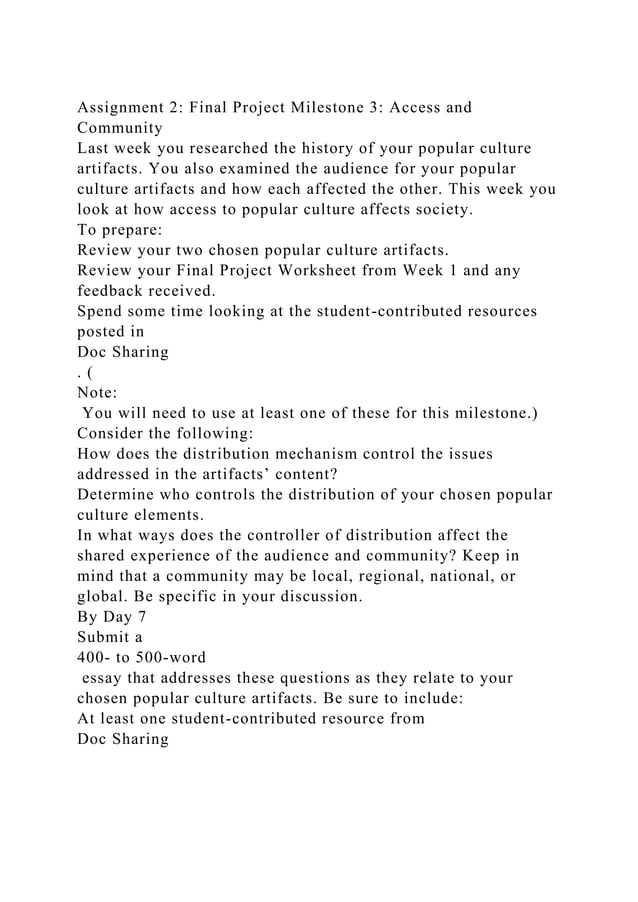 Assignment 2 Final Project Milestone 3 Access and CommunityLast .docx | Arts and Crafts ...