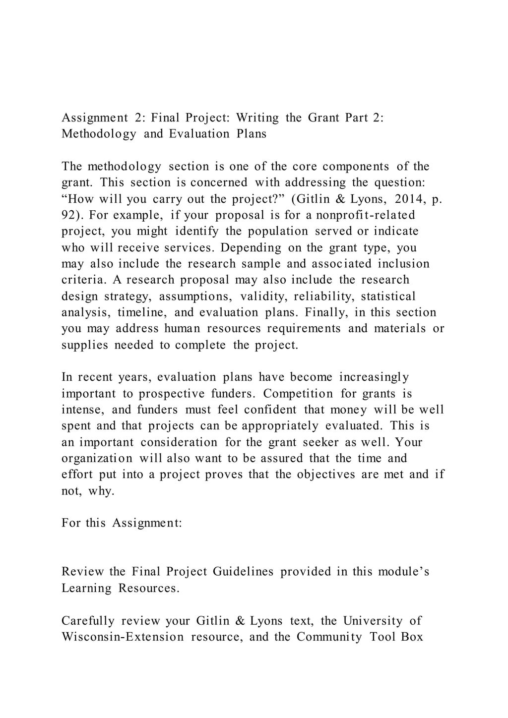 Assignment 2 Final Project Writing the Grant Part 2 Methodolo | DOCX