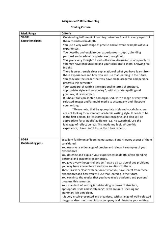 Assignment 2 grading criteria | PDF