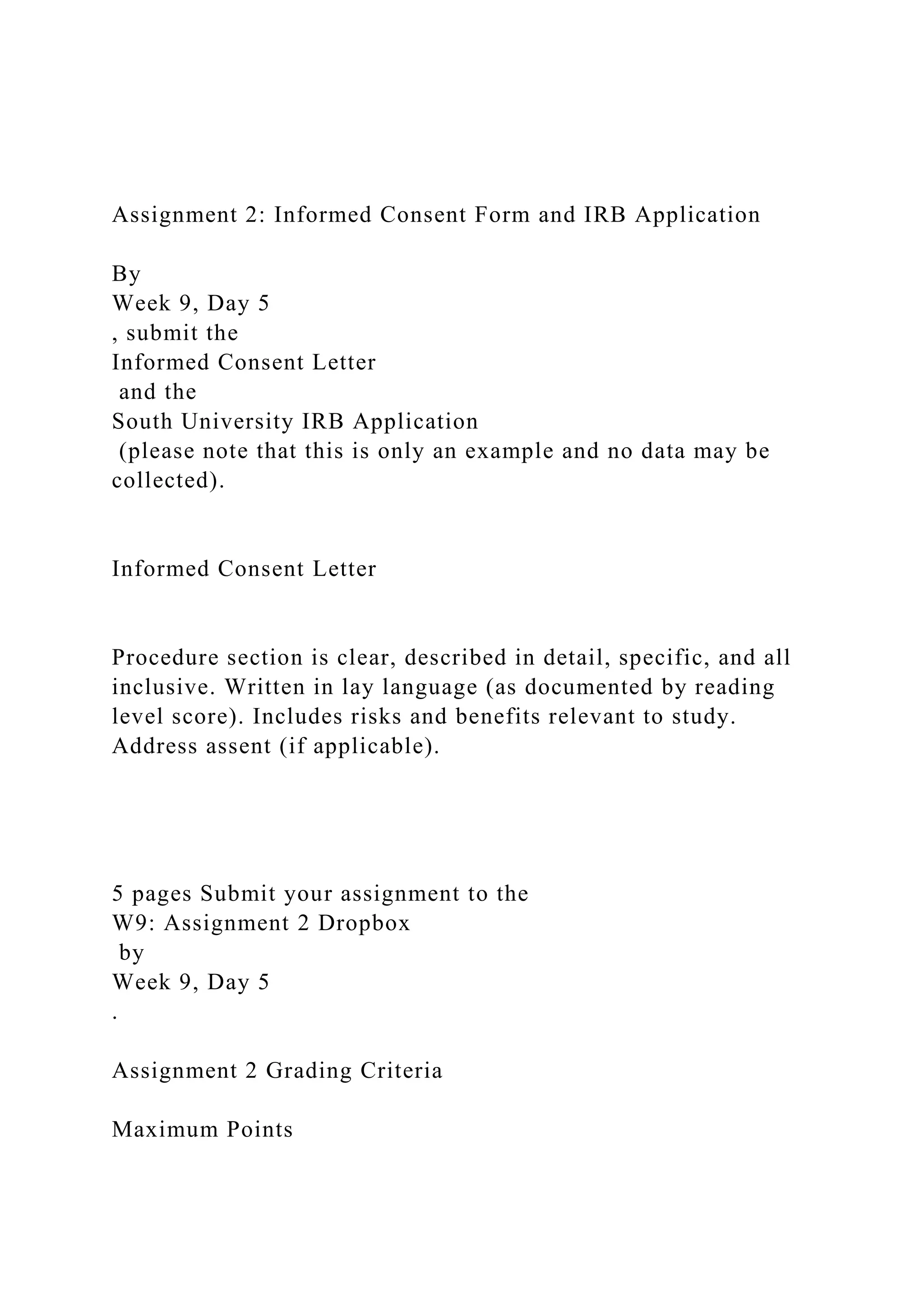 Assignment 2 Informed Consent Form and IRB ApplicationBy .docx