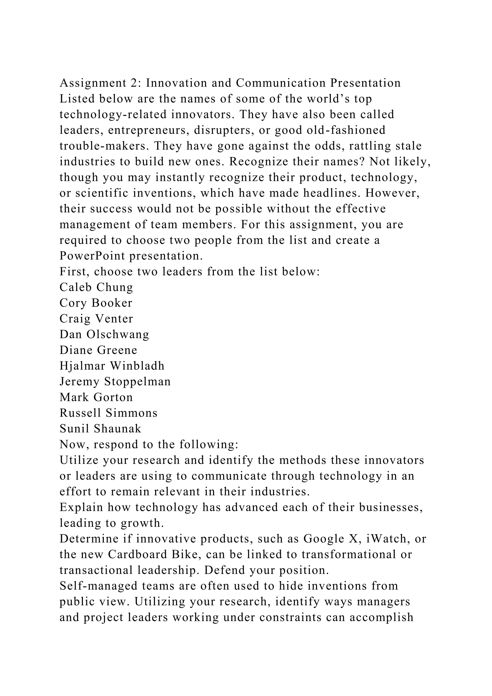 Assignment 2 Innovation And Communication Presentationlisted Belodocx