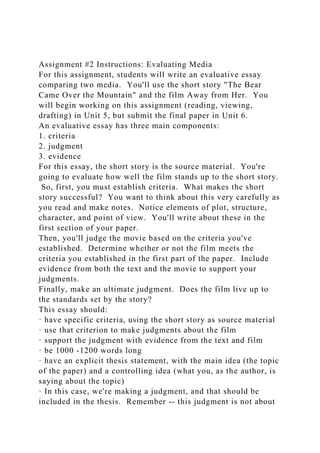 Assignment #2 Instructions Evaluating MediaFor this assignment,.docx