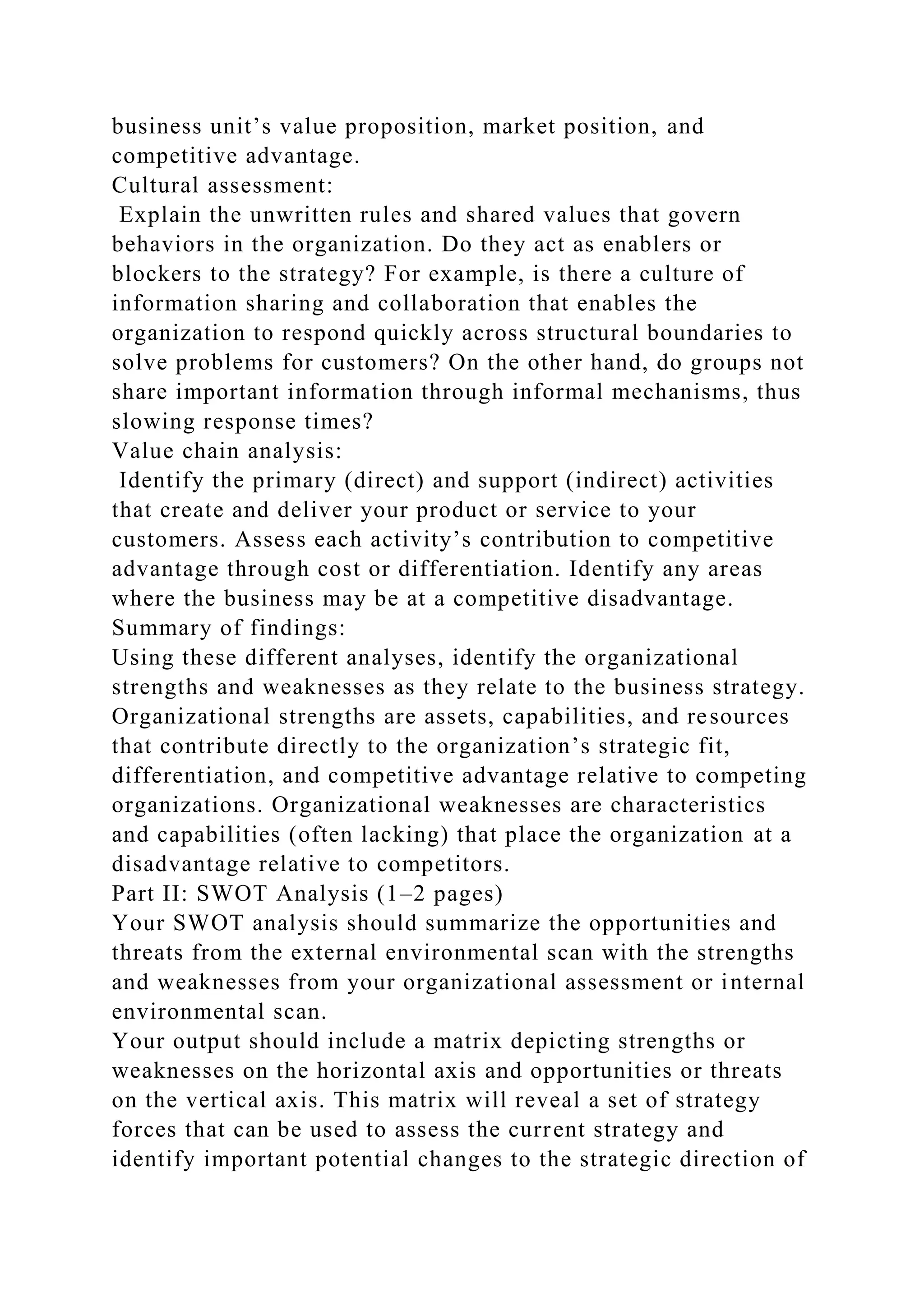 Assignment 2 Internal Environmental Scanorganizational Assessment Docx