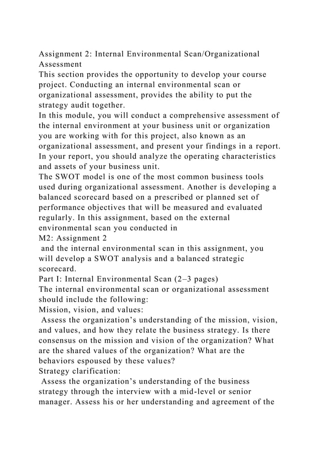 Assignment 2 Internal Environmental Scanorganizational Assessment Docx