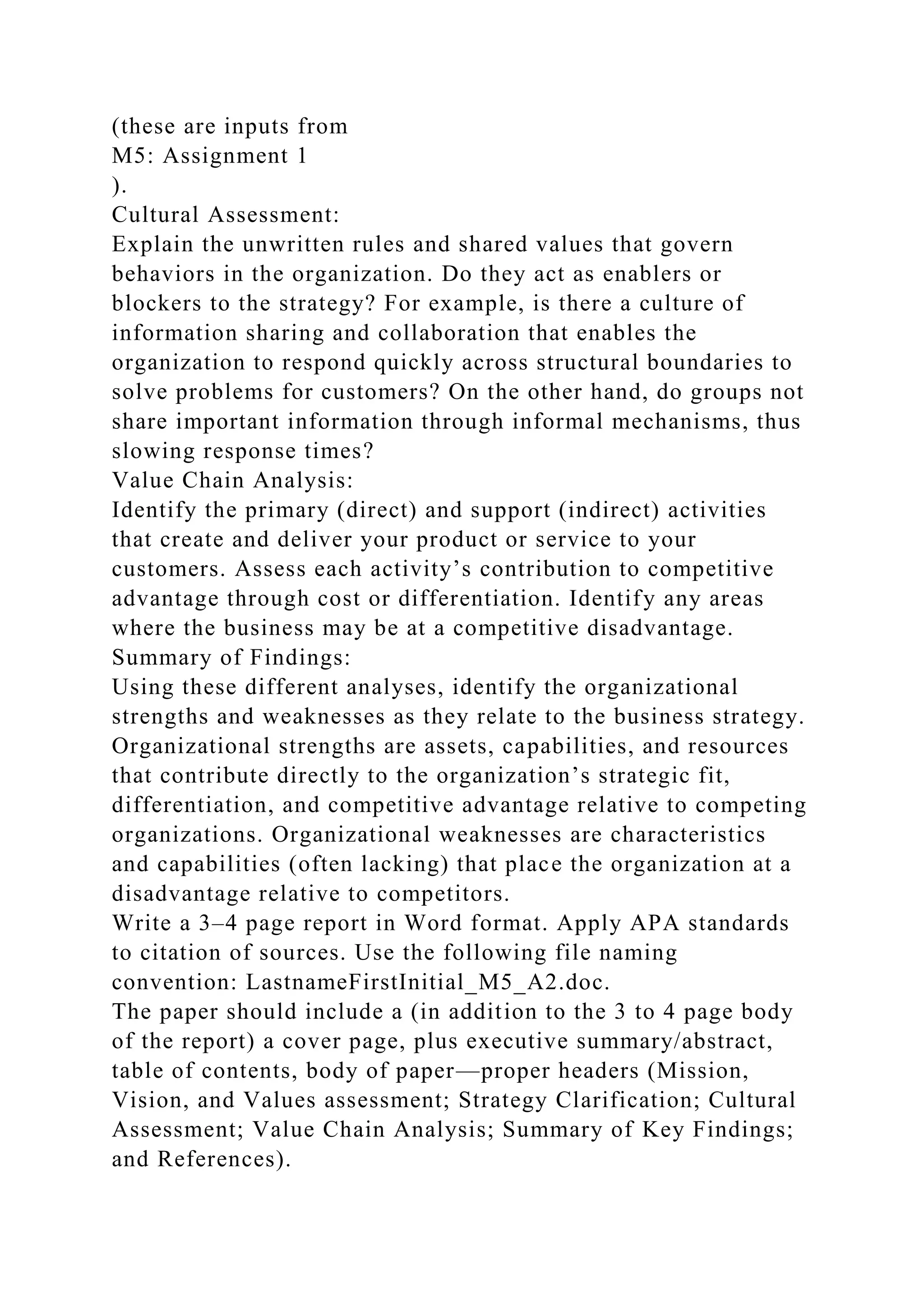 Assignment 2 Internal Environmental Scanorganizational Assessment Docx