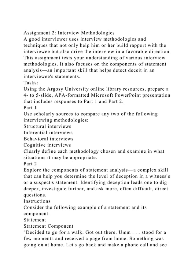 Assignment 2 Interview MethodologiesA good interviewer uses inter.docx