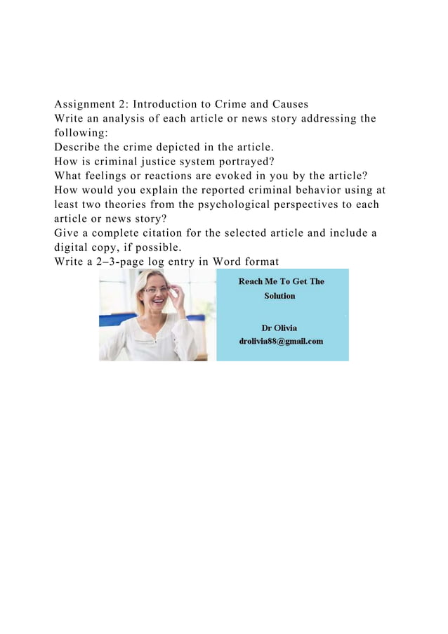 Assignment 2 Introduction to Crime and CausesWrite an analysi.docx