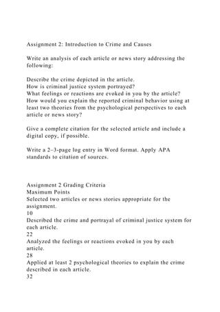 Assignment 2 Introduction to Crime and CausesWrite an analysi.docx
