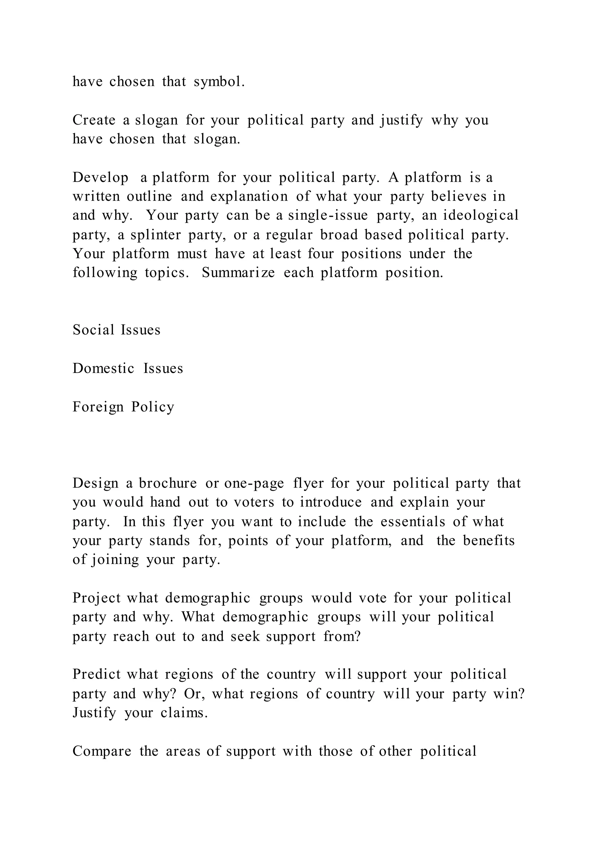 Assignment 2 LASA 1 Create Your Own Political PartyScenario | PDF