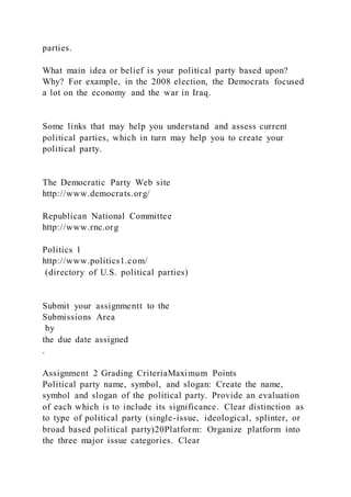 Assignment 2 LASA 1 Create Your Own Political PartyScenario | PDF