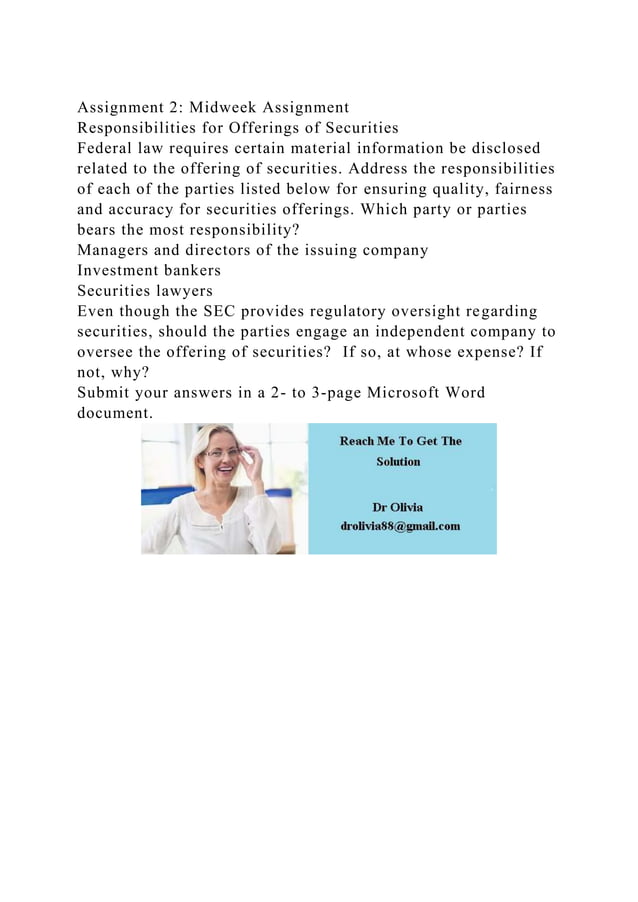 Assignment 2 Midweek AssignmentResponsibilities for Offerings of .docx