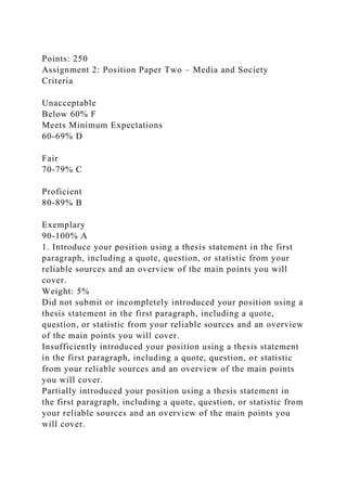 Assignment 2 Position Paper Two – Media and Society Due Week 10 a.docx
