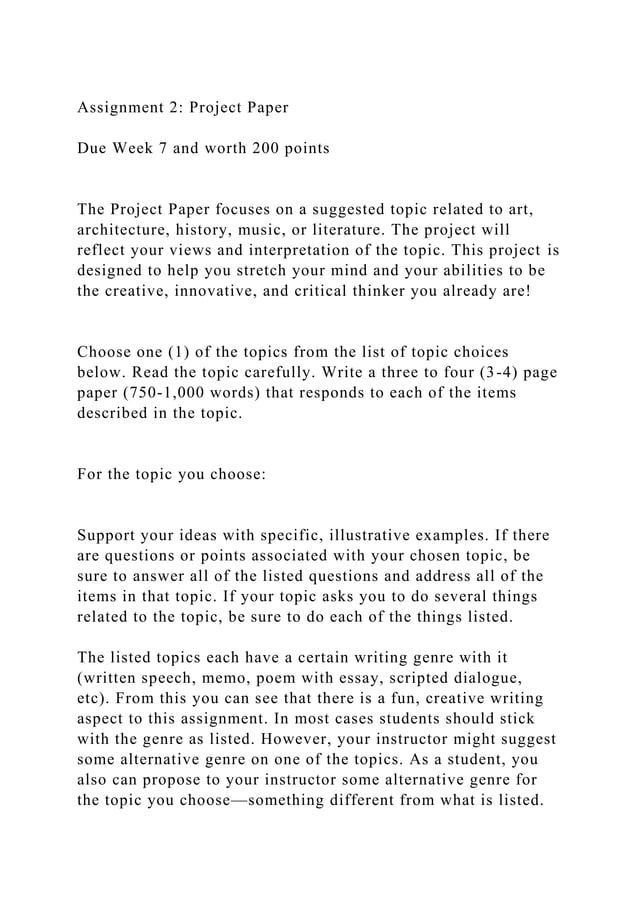 Assignment 2 Project PaperDue Week 7 and worth 200 points.docx