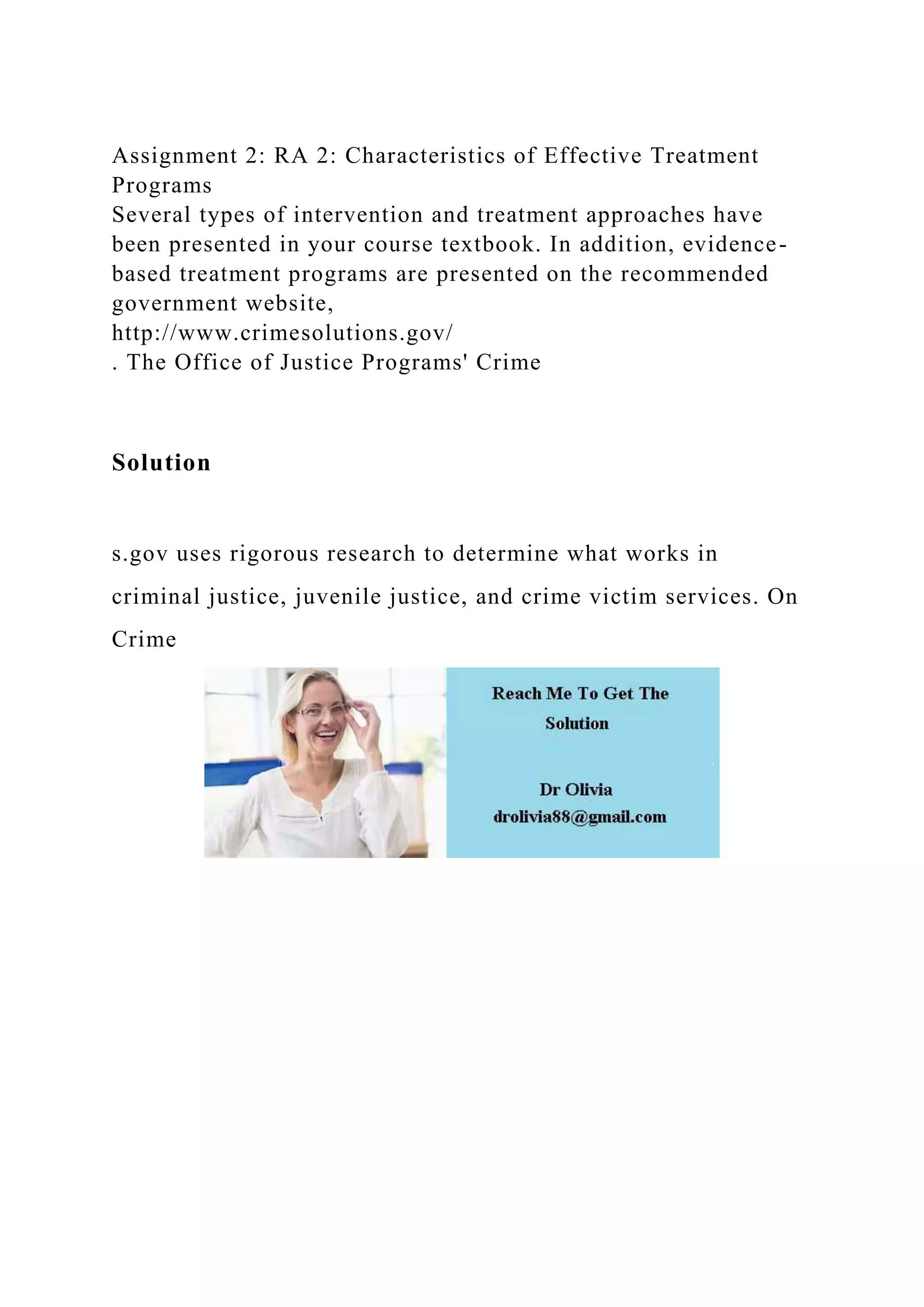 Assignment 2 RA 2 Characteristics of Effective Treatment Programs.docx