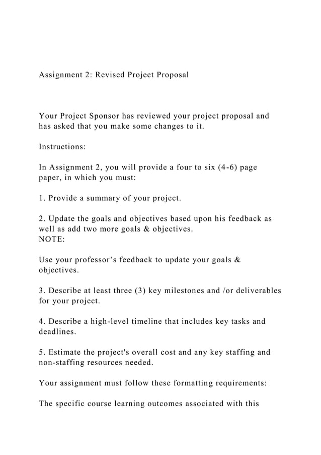 Assignment 2 Revised Project ProposalYour Project Spons.docx | Homework and Study | Education