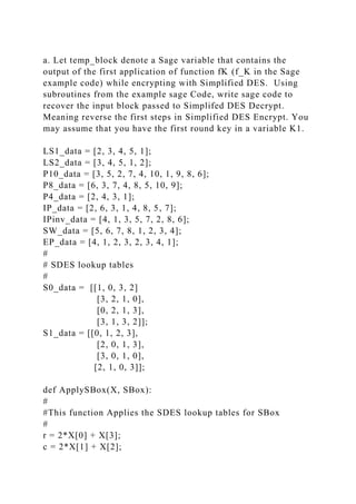 Assignment2 – Simplified DES Encrypt and Decrypt .docx