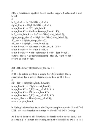 Assignment2 – Simplified DES Encrypt and Decrypt .docx