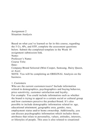 Assignment 2Situation AnalysisBased on what you’ve.docx