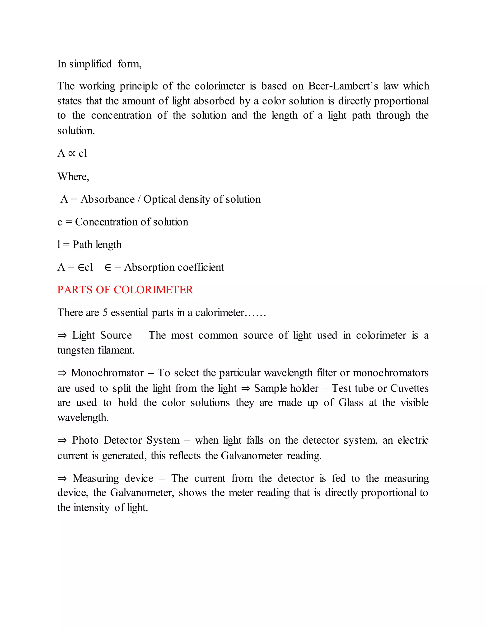 Colorimetry and atomic absorption spectroscopy | DOCX