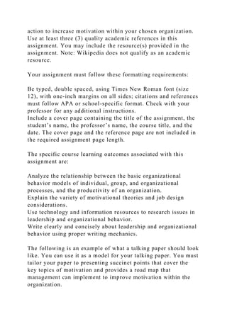 Assignment 2 Using Motivation to Improve Performance Due Week 5.docx ...