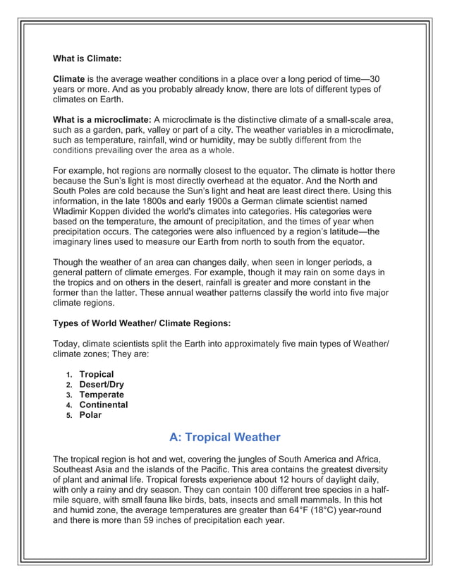 World Weather Types: Equatorial, Tropical, Desert, Mediterranean ...