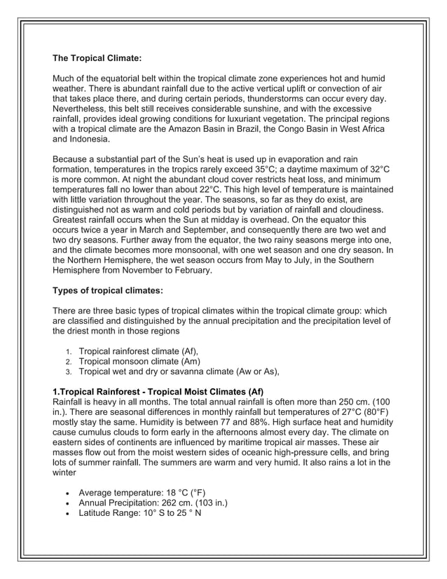 World Weather Types: Equatorial, Tropical, Desert, Mediterranean, Temperate and Polar weather | PDF