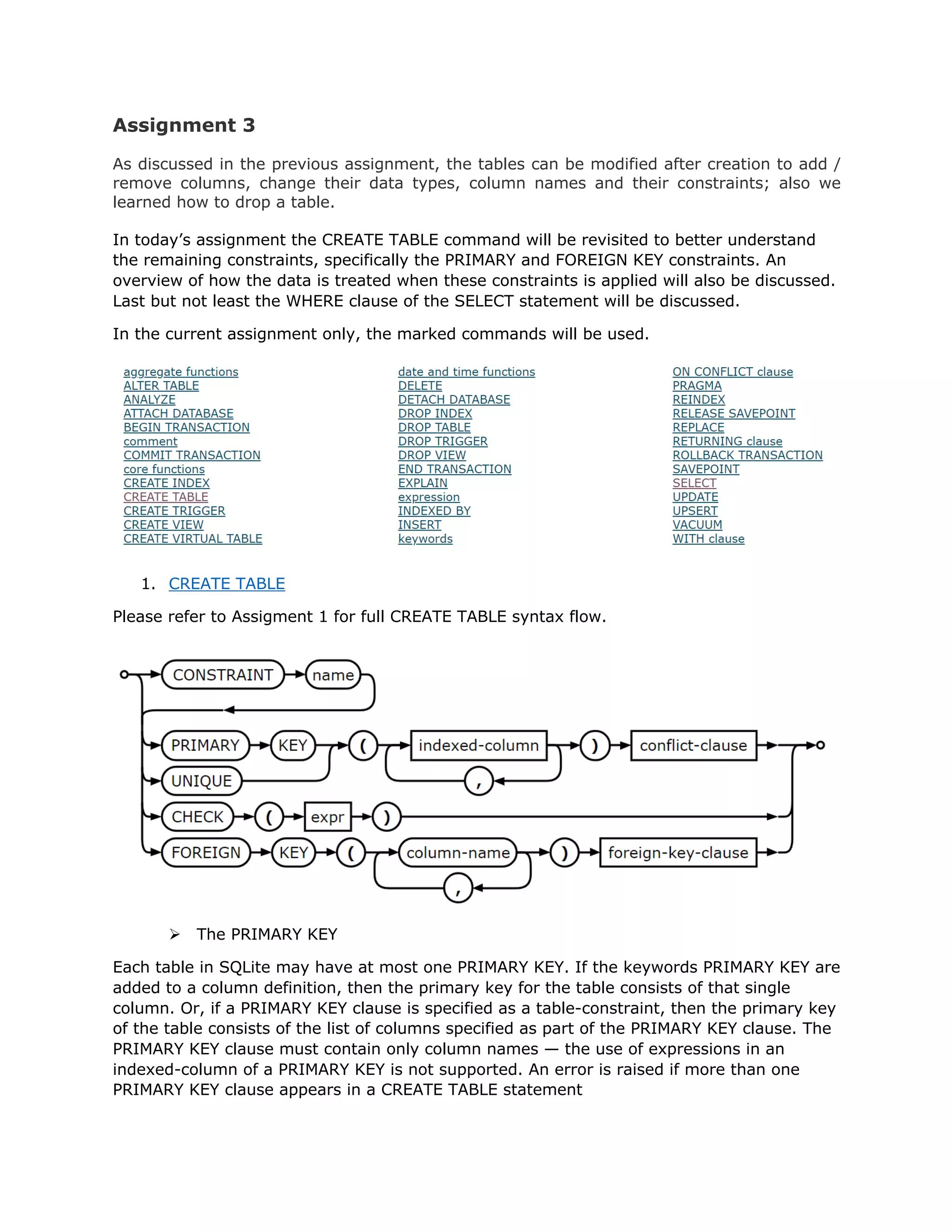 CREATE TABLE, PRIMARY KEY, FOREIGN KEY | PDF