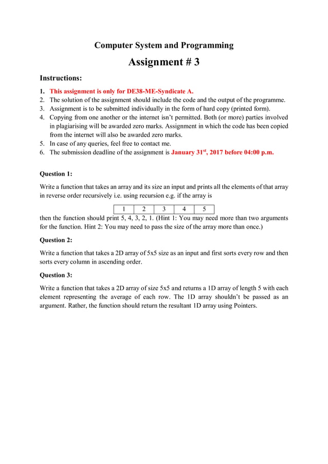 Assignment # 3 computer system and Programming EC-105 | PDF