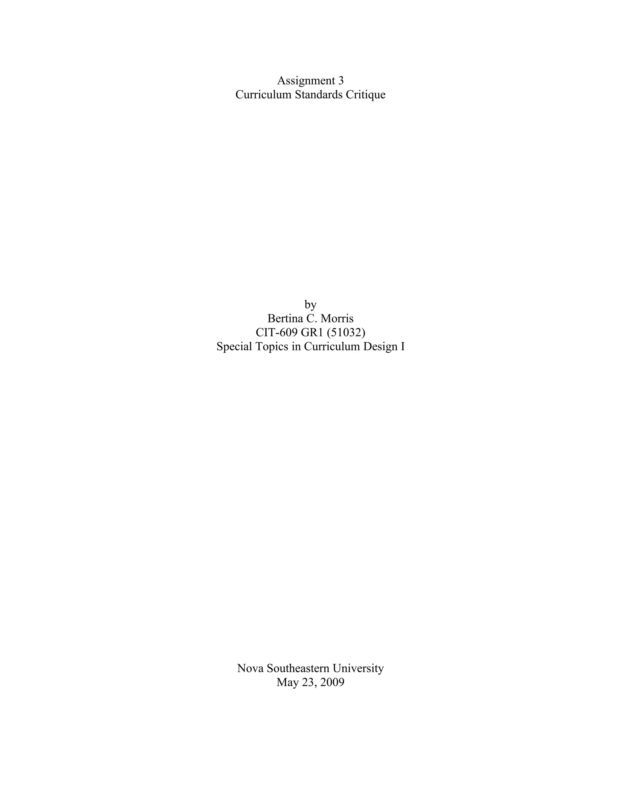 Assignment 3 Curriculum Standards Critique Pdf 