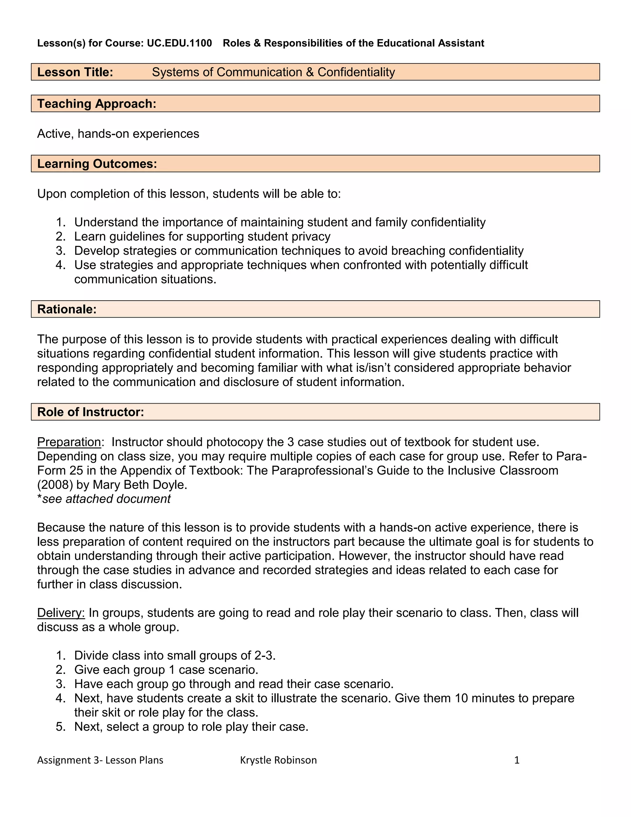 Assignment 3 lesson plans - krystle robinson | DOCX