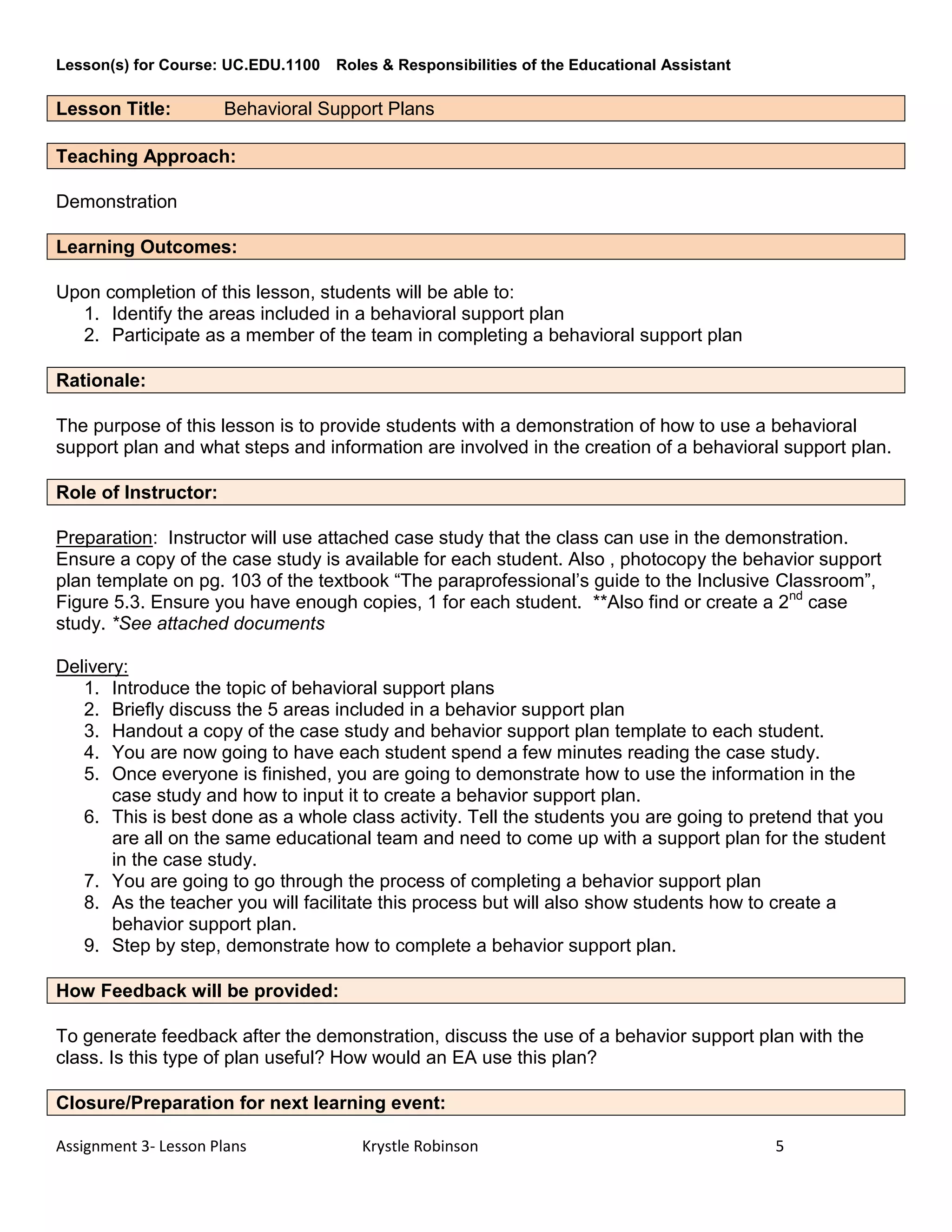 Assignment 3 lesson plans - krystle robinson | DOCX