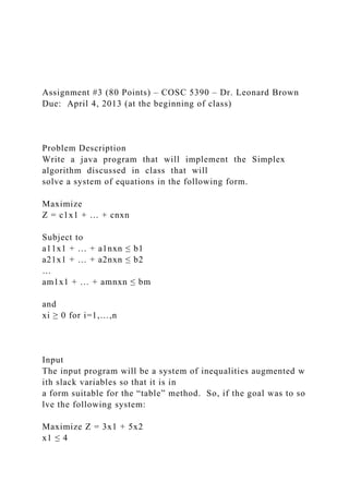 Assignment #3 (80 Points) – COSC 5390 – Dr. Leonard Brown Du.docx