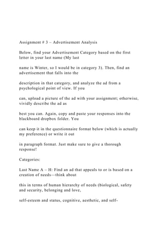 Assignment # 3 – Advertisement Analysis Below, find your A.docx