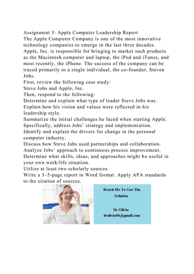 Assignment 3 Apple Computer Leadership ReportThe Apple Computer C.docx