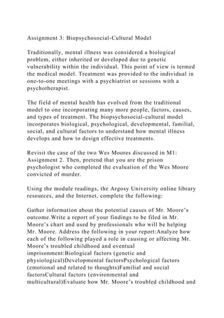 Assignment 3 Biopsychosocial-Cultural ModelTraditionally, menta.docx