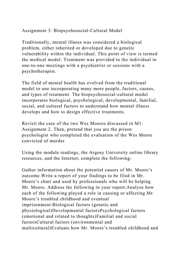 Assignment 3 Biopsychosocial-Cultural ModelTraditionally, menta.docx