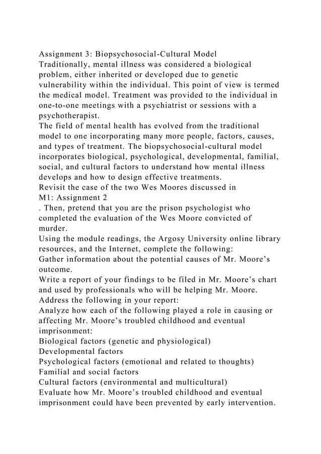 Assignment 3 Biopsychosocial-Cultural ModelTraditionally, mental .docx