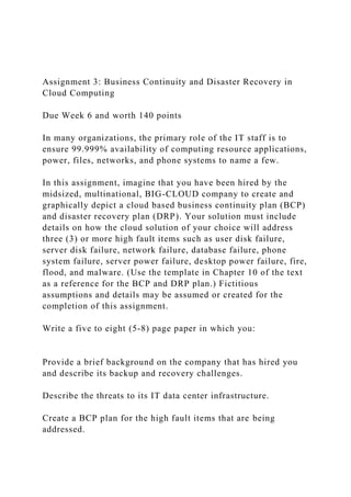 Assignment 3 Business Continuity and Disaster Recovery in Cloud.docx