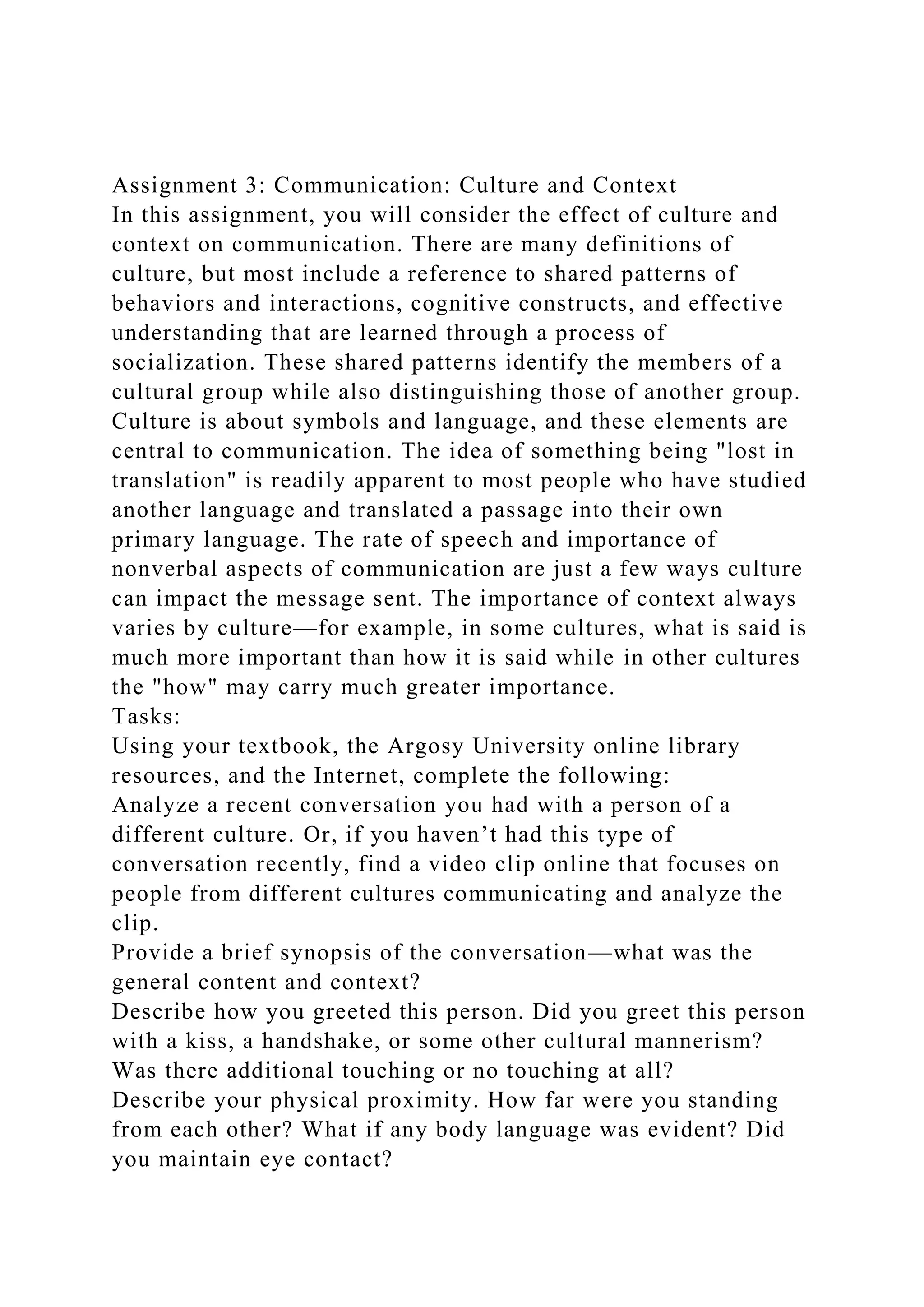 Assignment 3 Communication Culture and ContextIn this assignme.docx