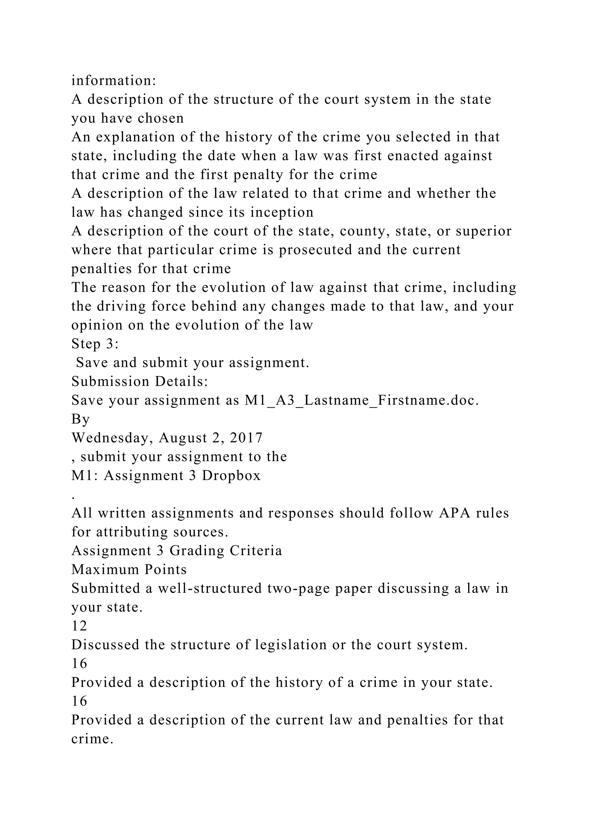 Assignment 3 Criminal Laws and the Court SystemCriminal law is a .docx